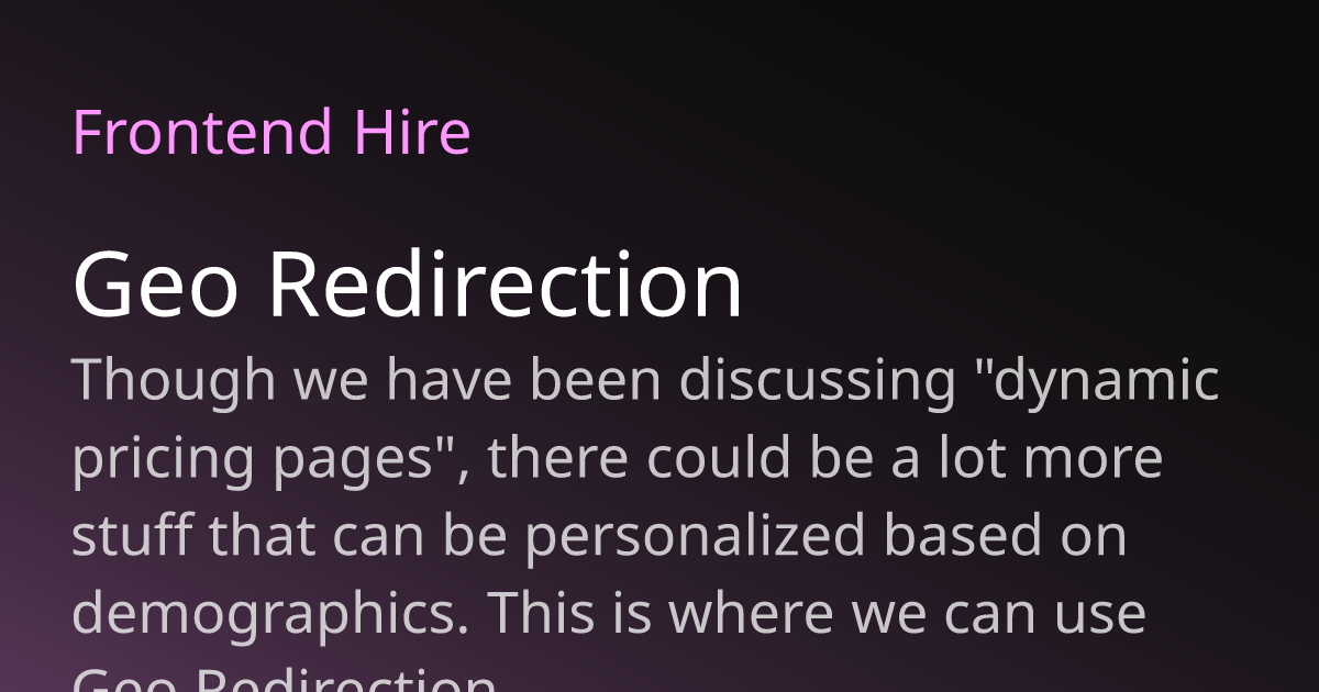 Geo Redirection | Frontend Hire